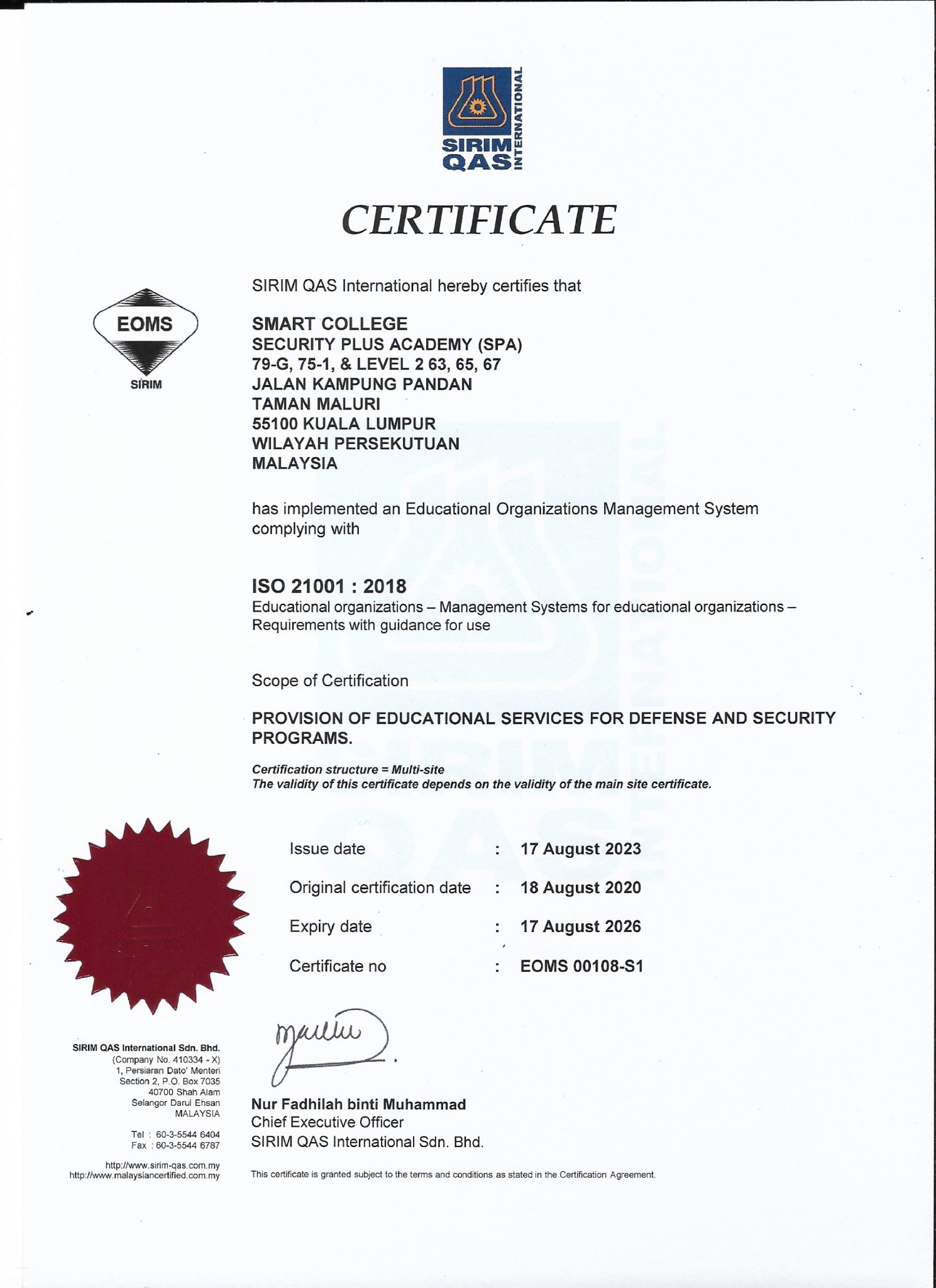 ISO Eoms 21001/ 2018 | Security Plus Academy